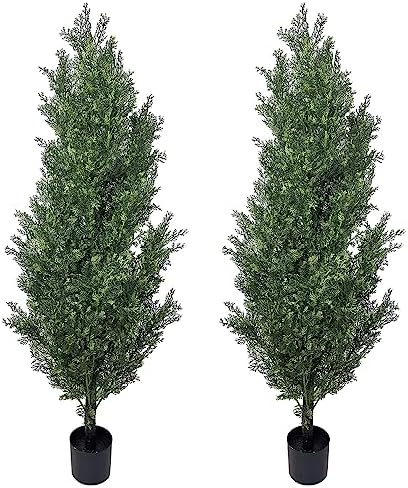 2 Pack Artificial Topiary Cedar Trees Potted Indoor Outdoor Plants ...