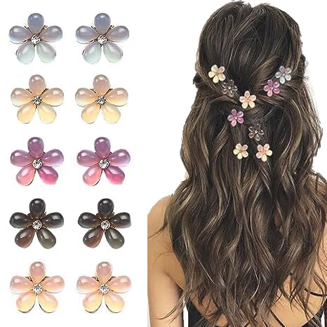 Amazon.com : 10 Pcs Mini Flower Hair Clips with Crystal Cute Hair Pins ...