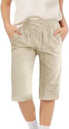 Amazon.com: Cute Linen Shorts for Girls Knee Length 4-13T High Waisted ...