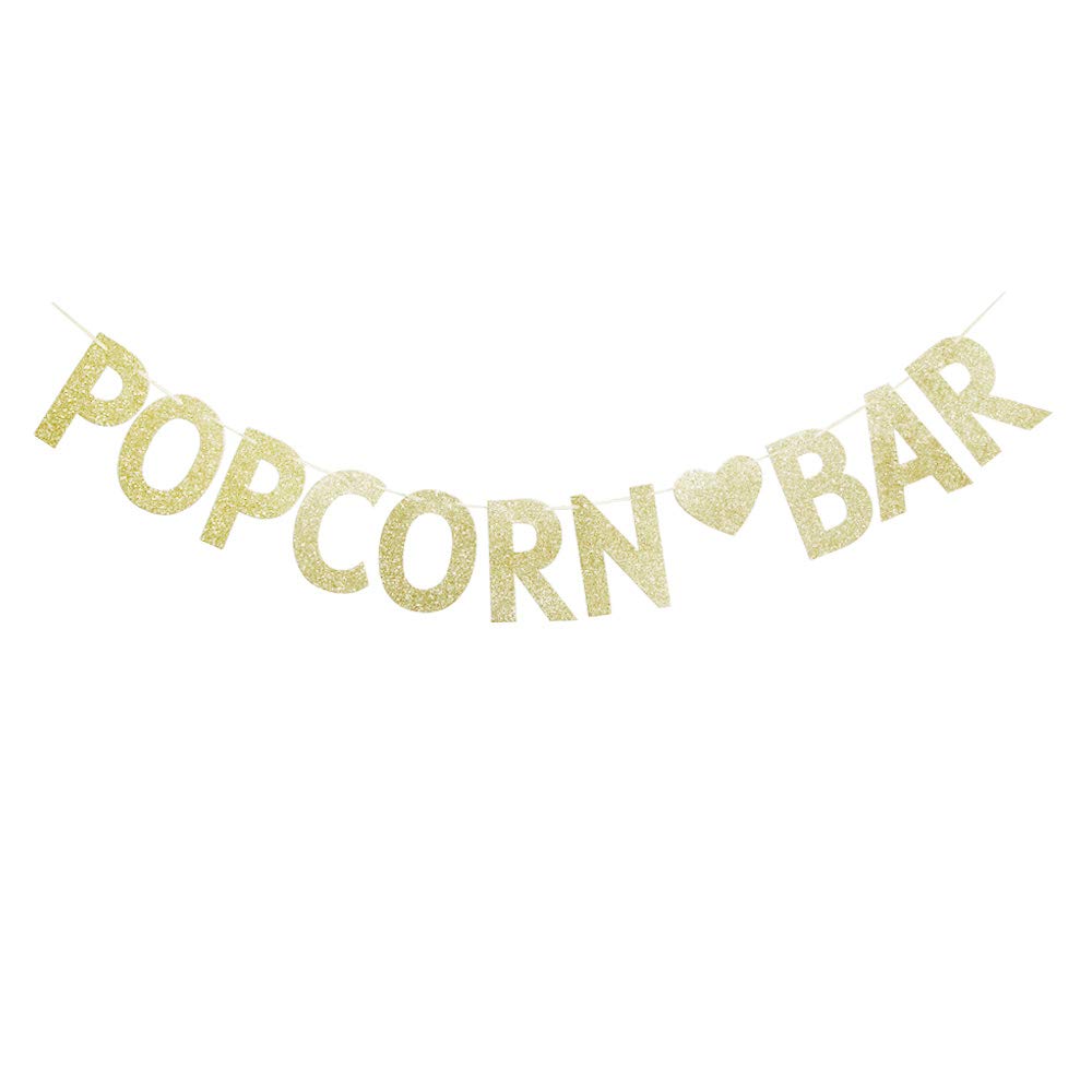 Amazon.com: Popcorn Bar Banner, Gold Glitter Sign Garland for Popcorn ...