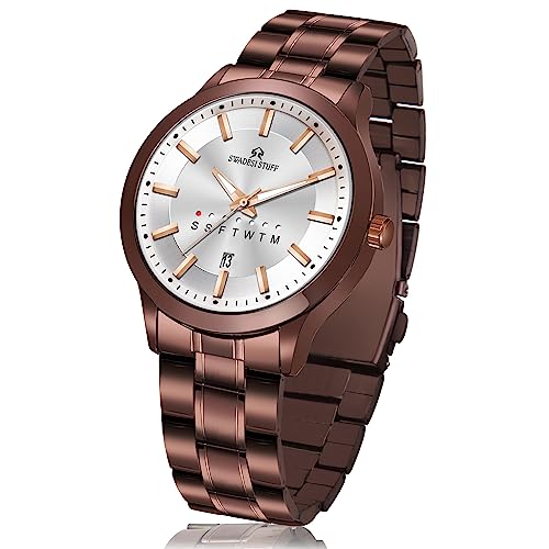 SWADESI STUFF Resolute Day Date Dial Premium & Luxurious Brown ...