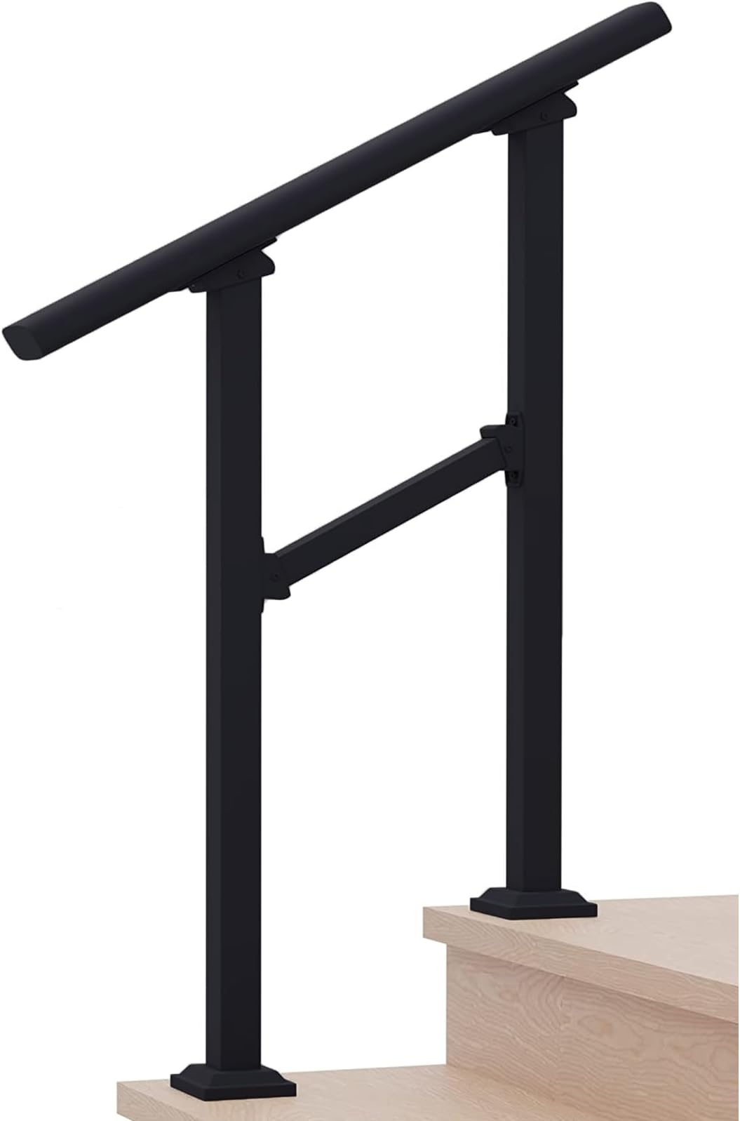 4 Step Hand Rails for Outdoor Steps, Black Wrought Iron Handrail Kit ...
