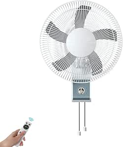 Oscillating Wall Mount Fan, 16-Inch Wall Fan with Remote Control, 5 ...