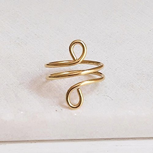 Amazon.com: Gold Brass Loop Spiral Coil Ring.Custom Size Pinky Toe Mid ...