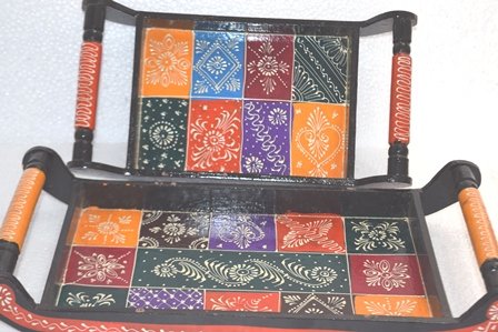 Handicraft Mart - Wooden Handmade and Painted Tray Set - A Set of 2 ...