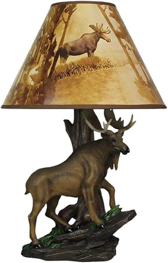 North American Bull Moose Table Lamp with a 12-Inch Diameter Forest ...