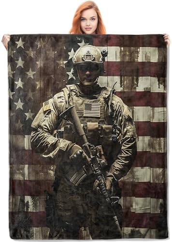 Amazon.com: VANZEV Patriotic Soldier Flannel Blanket, Army Gifts ...