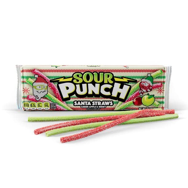 Amazon.com : Sour Punch Santa Straws Green Apple & Berry 3.2 oz. Tray ...