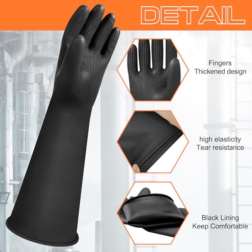 16″ Heavy Duty Rubber Gloves Long Rubber Gloves Drain PPE Safety Gloves ...