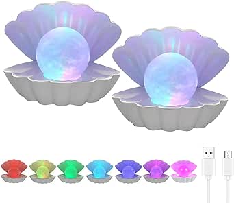 Shell Pearl Lamps, LED Colour Changing Glitter Beach Themed Lamp USB ...