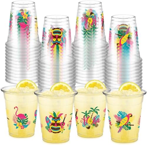 Amazon.com: 60 Pcs Luau Party Cups 16 oz Clear Plastic Tropical ...