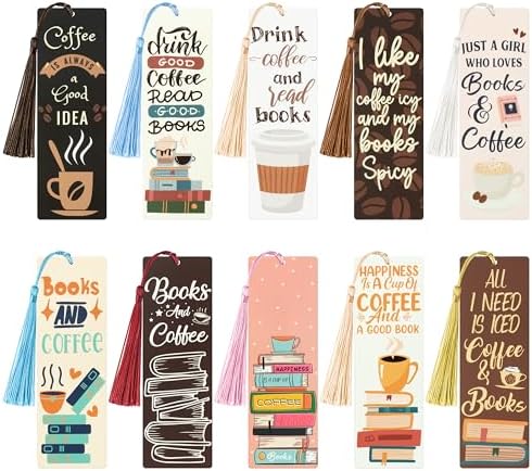 Amazon.com: 10Pcs Coffee Bookmarks with Tassel Funny Books & Iced ...