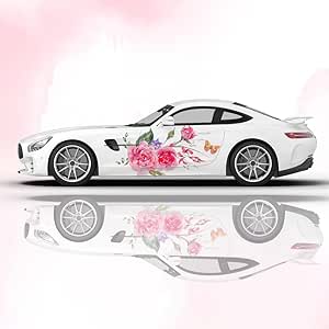 Pink Rose Flower Car Decal Butterfly Vinyl Car Stickers Car Side ...
