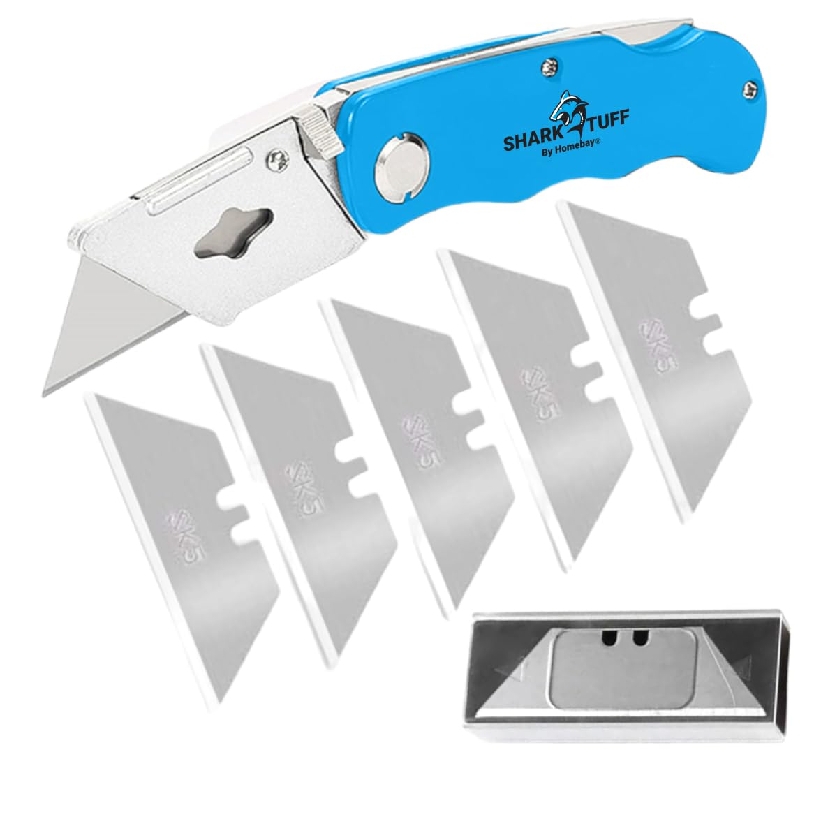 Shark-Tuff® Heavy Duty Folding Utility Knife & 5 Spare SK5 Blades | All ...