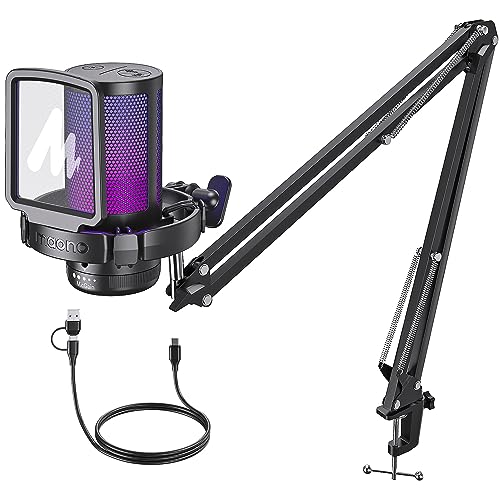 MAONO RGB Condenser Gaming Mic with Noise Cancellation, USB Podcast ...