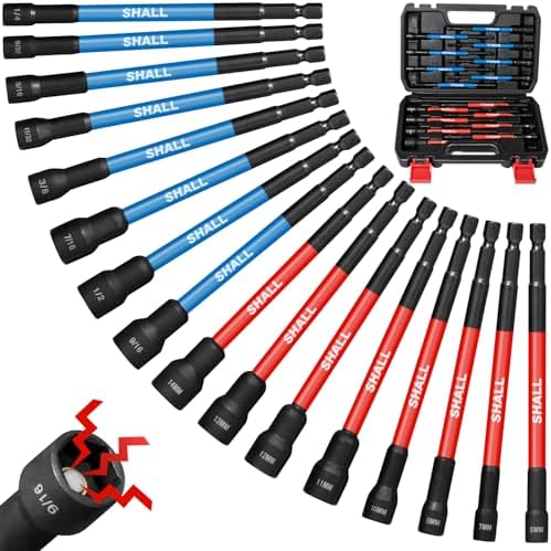 SHALL 16PCS Magnetic Nut Driver Set - 6" Long Nut Driver Set for Impact ...
