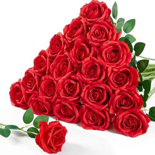 Amazon.com: Serwalin 20Pcs Artificial Bright Red Roses, 4''Big Velvet ...