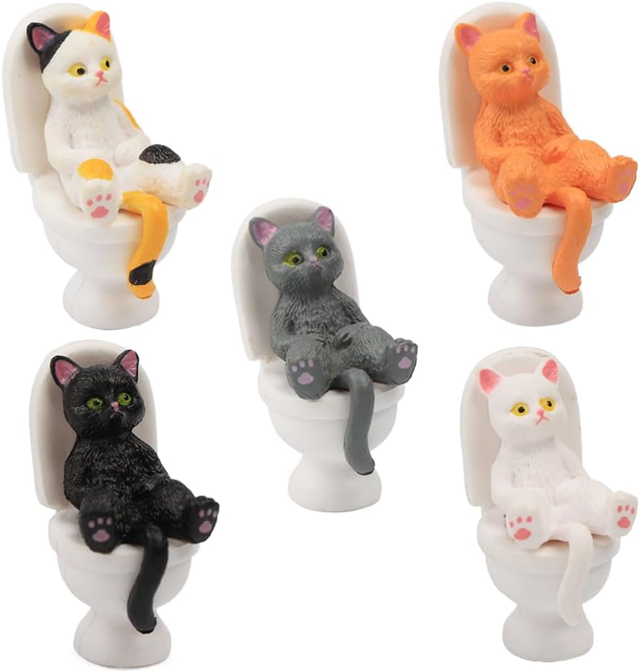 Amazon.com: Opexicos 5Pcs Adorable Cat Sit On Toilet Resin Figurine ...
