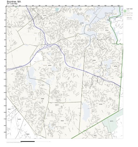 Amazon.com : ZIP Code Wall Map of Braintree, MA ZIP Code Map Not ...
