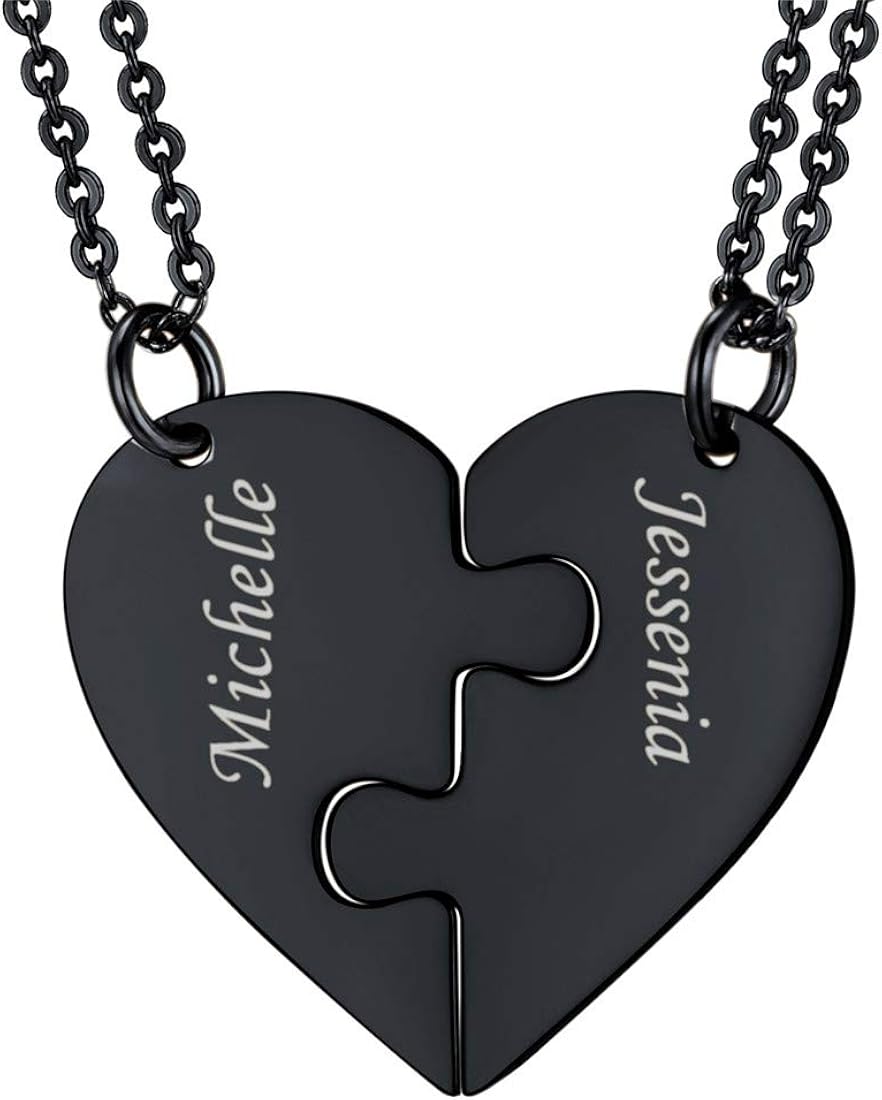 Customized Heart Necklace Jigsaw Shape Pendant, DIY Text, 2 Pieces ...