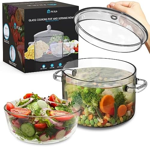 Amazon.com: Glass Cooking Pot with Lid, 60.8OZ Simmer Pot Heat ...