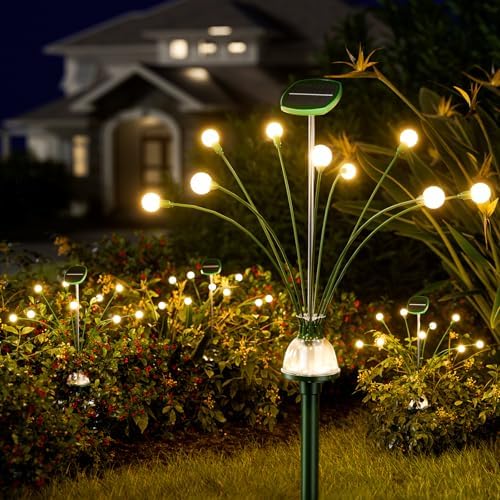 YIQU Solar Firefly Lights Outdoor Waterproof: 8 Pack 8LED, Romantic Firefly Theme, Garden Lights ...