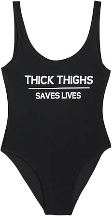 Bestag Thick Thighs Saves Lives One Piece Swimsuit Bathing Suit Swimwear (Black, Medium) at ...