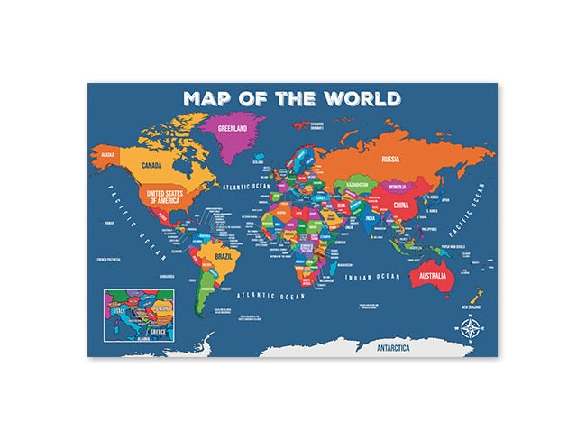 World Map Poster for Kids - 24 x 16 Inch UNFRAME Map of the World ...