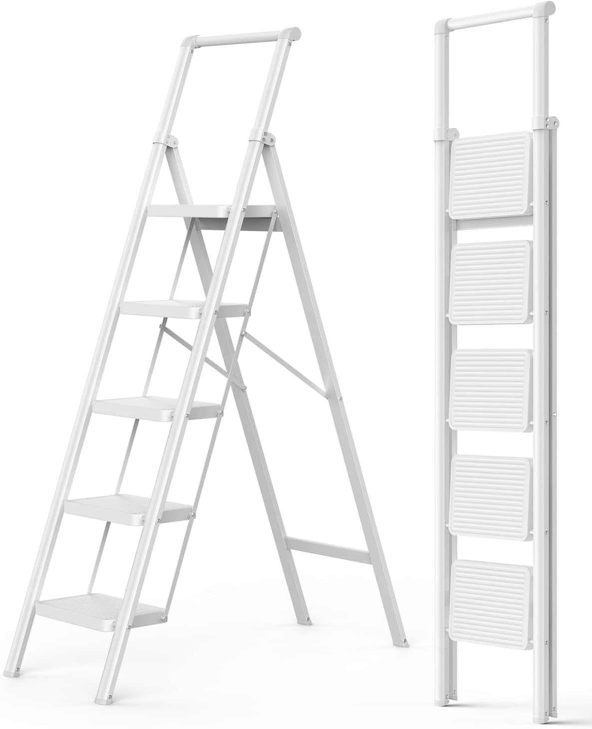 GORWARE 5 Step Ladder, Foldable Step Stools 330lbs Lightweight Sturdy ...