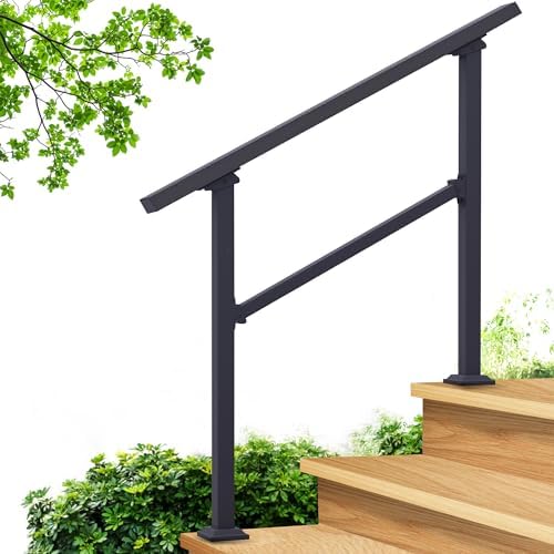 Fogein 2Pack 3 Step Hand Rails for Outdoor Steps, Black Powder Coated ...