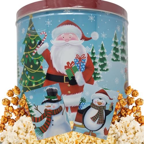 Amazon.com: Christmas Popcorn Tin Santa Claus at the North Pole, with ...