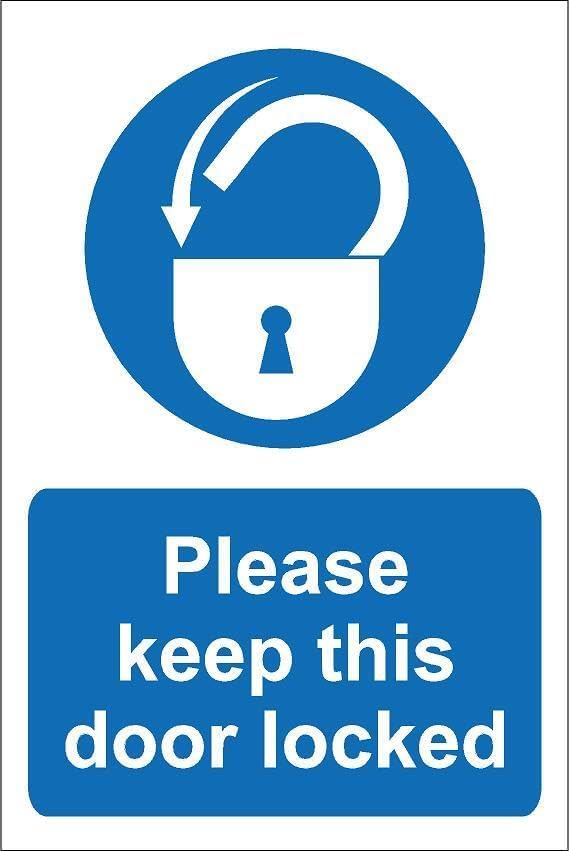Please keep this door locked - Self adhesive sticker (200mm x 150mm ...