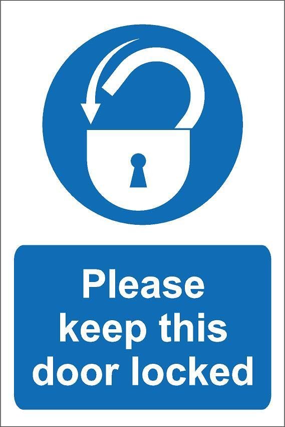 Please keep this door locked - Self adhesive sticker (200mm x 150mm ...
