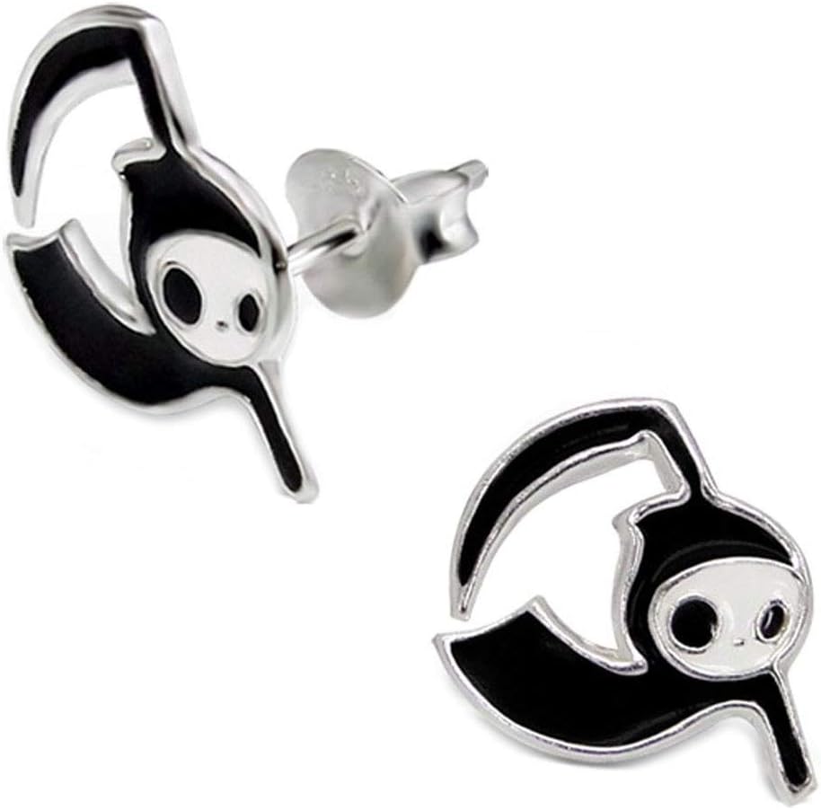 Amazon.com: Black Devil Grim Reaper Studs Pendientes Plata Sterling ...
