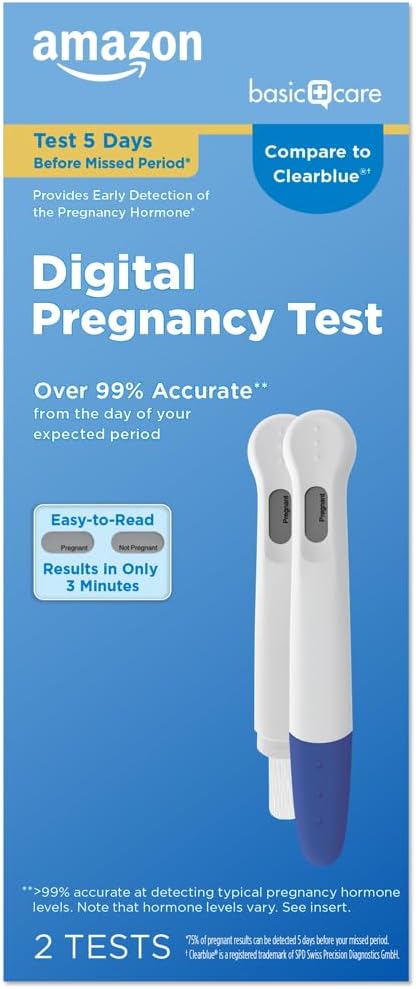 Amazon.com: Amazon Basic Care Digital Pregnancy Test, Early Detection 5 ...