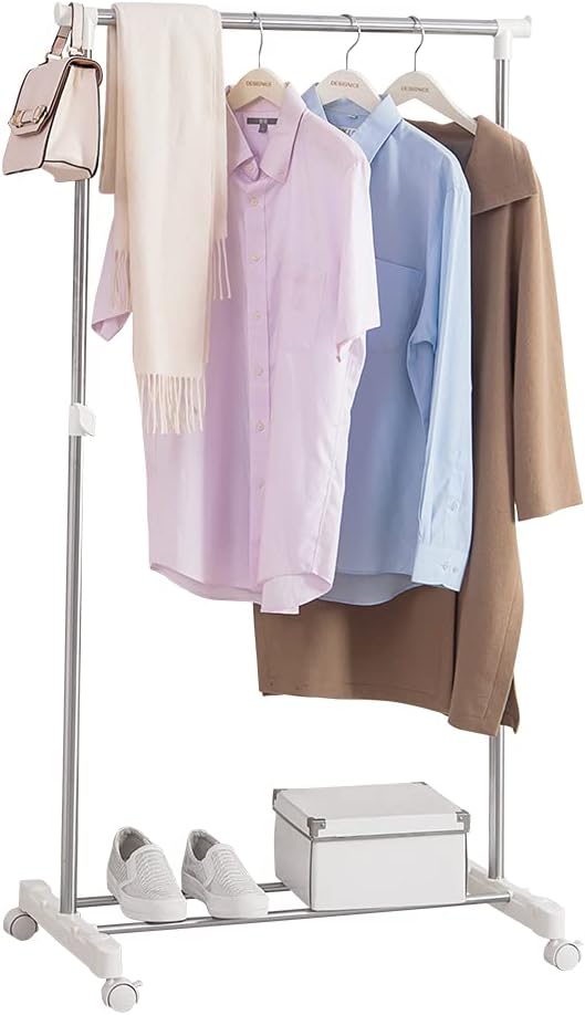 Amazon.com: BAOYOUNI Single Rod Clothing Garment Rack on Wheels Metal ...