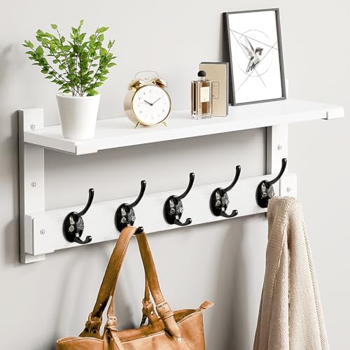 Amazon.com: Orapoke Two-Tier Wall Shelf with Hooks,17" Coat Rack Wall ...