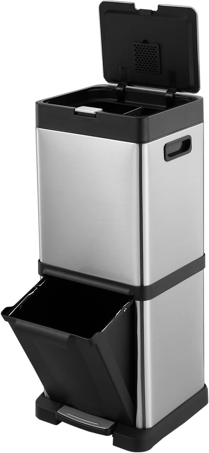 Maxkon 40L Dual Rubbish Bin Foot Pedal Garbage Bin Stainless Steel ...