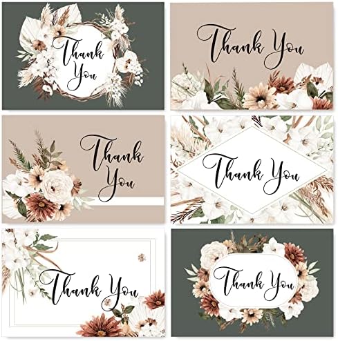 Amazon.com : AnyDesign Boho Floral Thank You Cards Bulk 30 Pack Fall ...