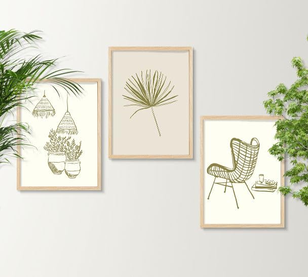 SAF paintings BOHO Set of 3 Modern Art Premium Brown frame Bohemian ...