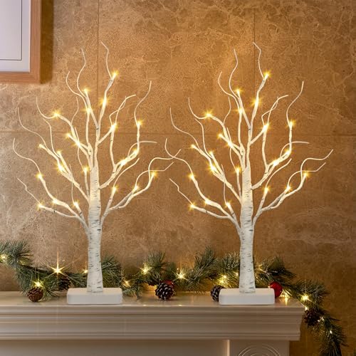 EAMBRITE 2 Pack Lighted Birch Tree, Christmas Artificial Tree Battery ...