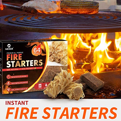 MEKER Fire Starters 64 pcs - Natural Fire Starters for Fireplace ...