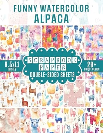 Amazon.co.jp: Funny Watercolor Alpaca Scrapbook Paper: Whimsical Alpaca ...