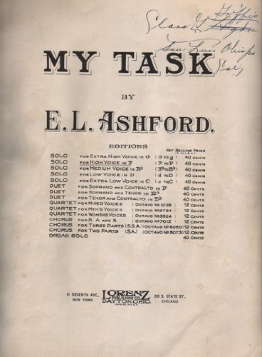 My Task. Song. [Words by M. L. Ray and S. H. Pickup.] [In F and D ...