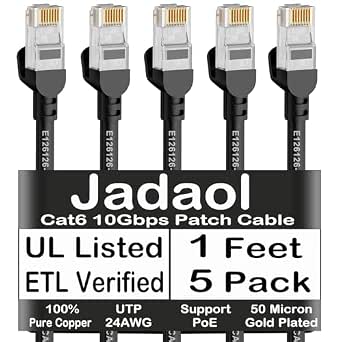Amazon.com: Jadaol Cat6 Ethernet Patch Cables 1ft 5-Pack, 10Gbps 24AWG ...