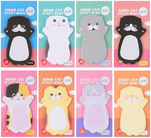 DASHUAIGE 8 Packs Cute Cat Sticky Notes, Sticky Notes Kawaii Stationary ...