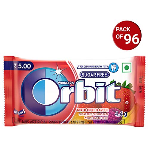 Orbit Mixed Fruit Flavoured Sugar Free Chewing Gum, 4.4g (Pack of 96 ...