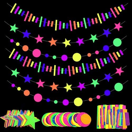 Amazon.com: 700feet Neon Paper Garland Glow in The Dark Paper Streamers ...
