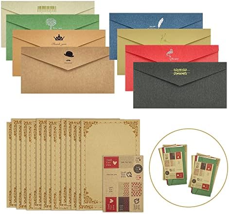 WYAN Vintage Kraft Paper Envelopes-2 Sets 11x22cm Hot Stamped Lettered ...