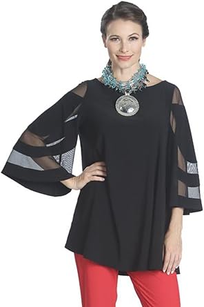 IC Collection Mesh Sleeve Tunic in Black - 1241T (XL) at Amazon Women’s ...